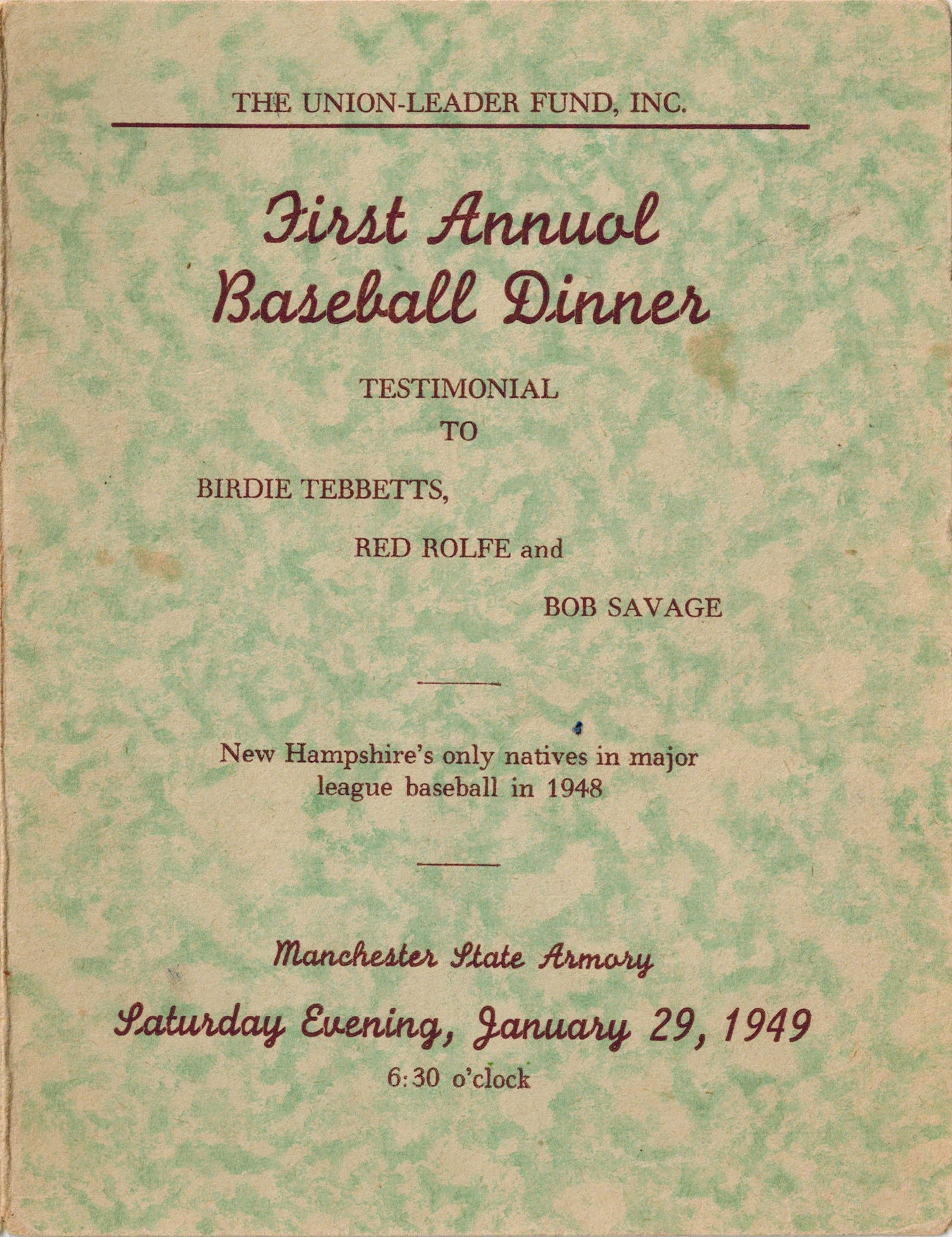 First Annual Baseball Dinner Program - 1949 (scarce!)